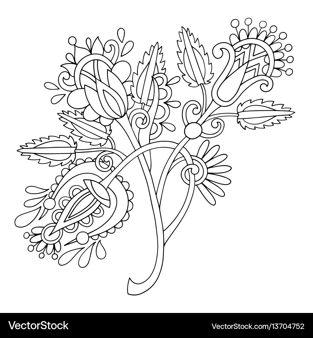 Original hand draw line art ornate flower design Vector Image