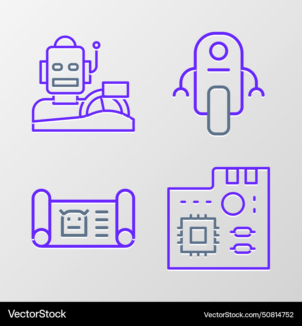 Set line motherboard digital chip robot blueprint Vector Image