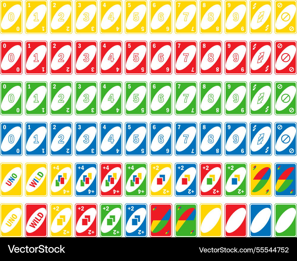 Uno card game set cards sets Royalty Free Vector Image