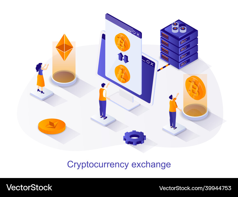 Cryptocurrency exchange isometric web concept Vector Image
