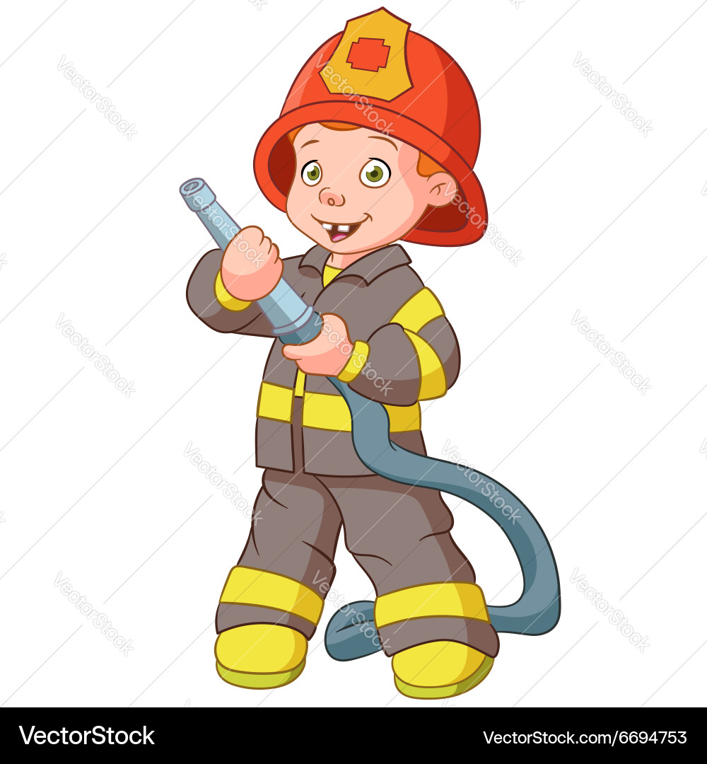 Cute cartoon boy fireman Royalty Free Vector Image