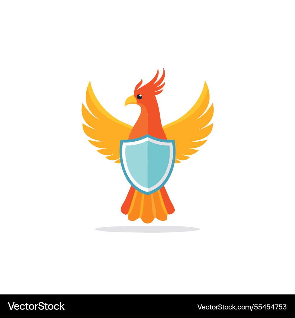 Cute phoenix with shield Royalty Free Vector Image