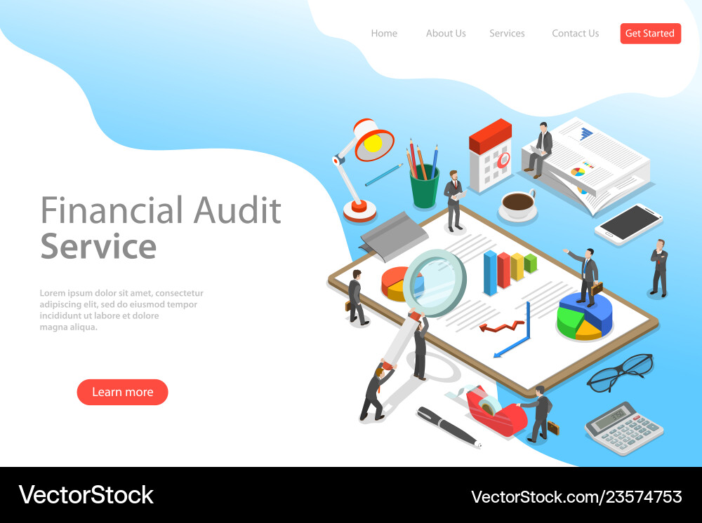 Flat isometric landing page template Royalty Free Vector