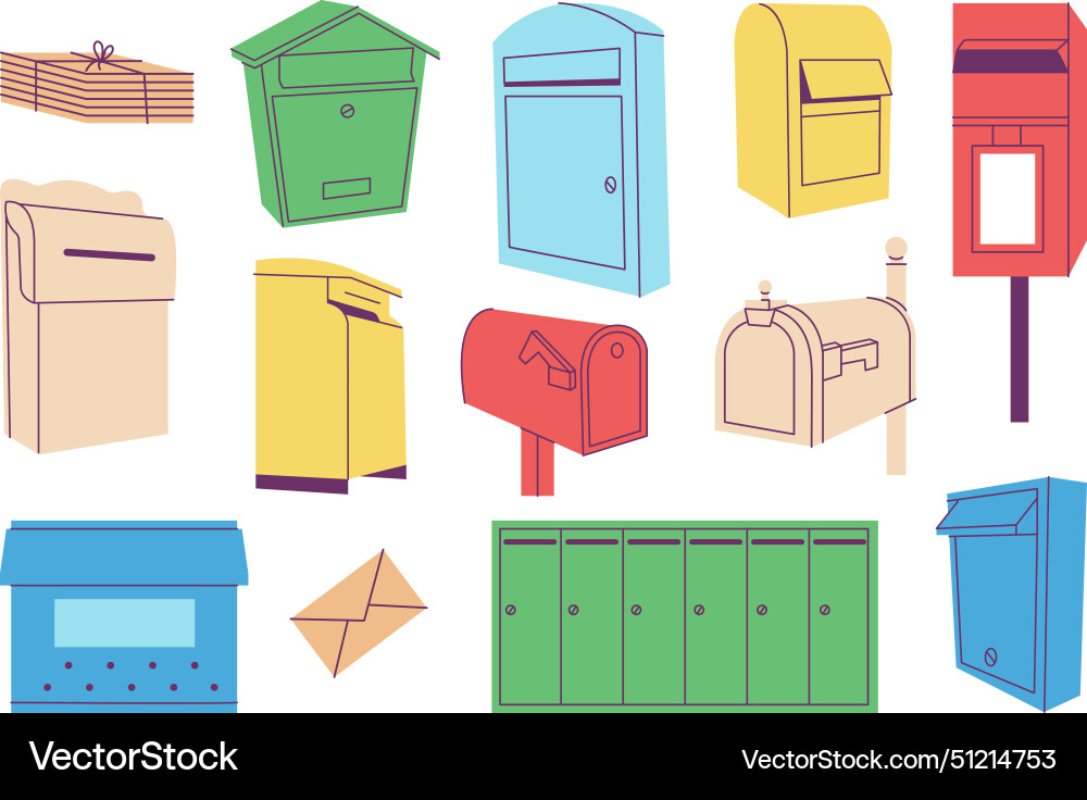 Isolated mailbox flat letterboxes and letters Vector Image