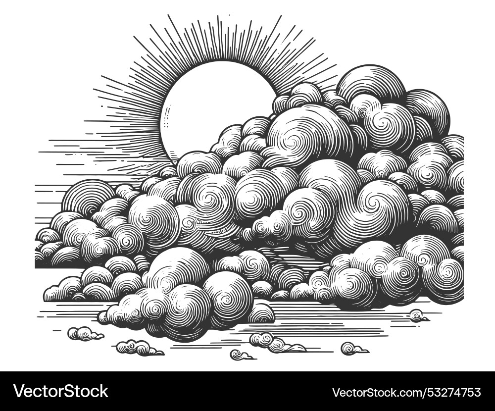 Sun and swirling clouds Royalty Free Vector Image