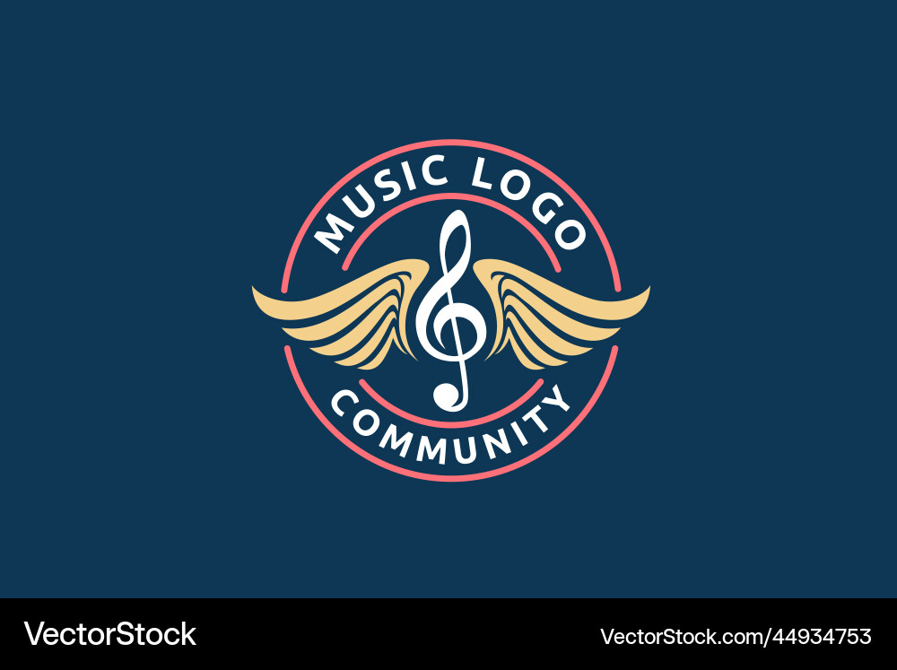 Treble clef note angel bird wings music label logo