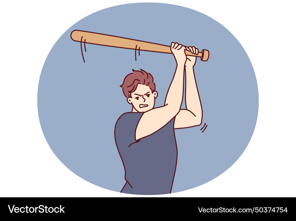 Aggressive guy attacks people using baseball bat Vector Image