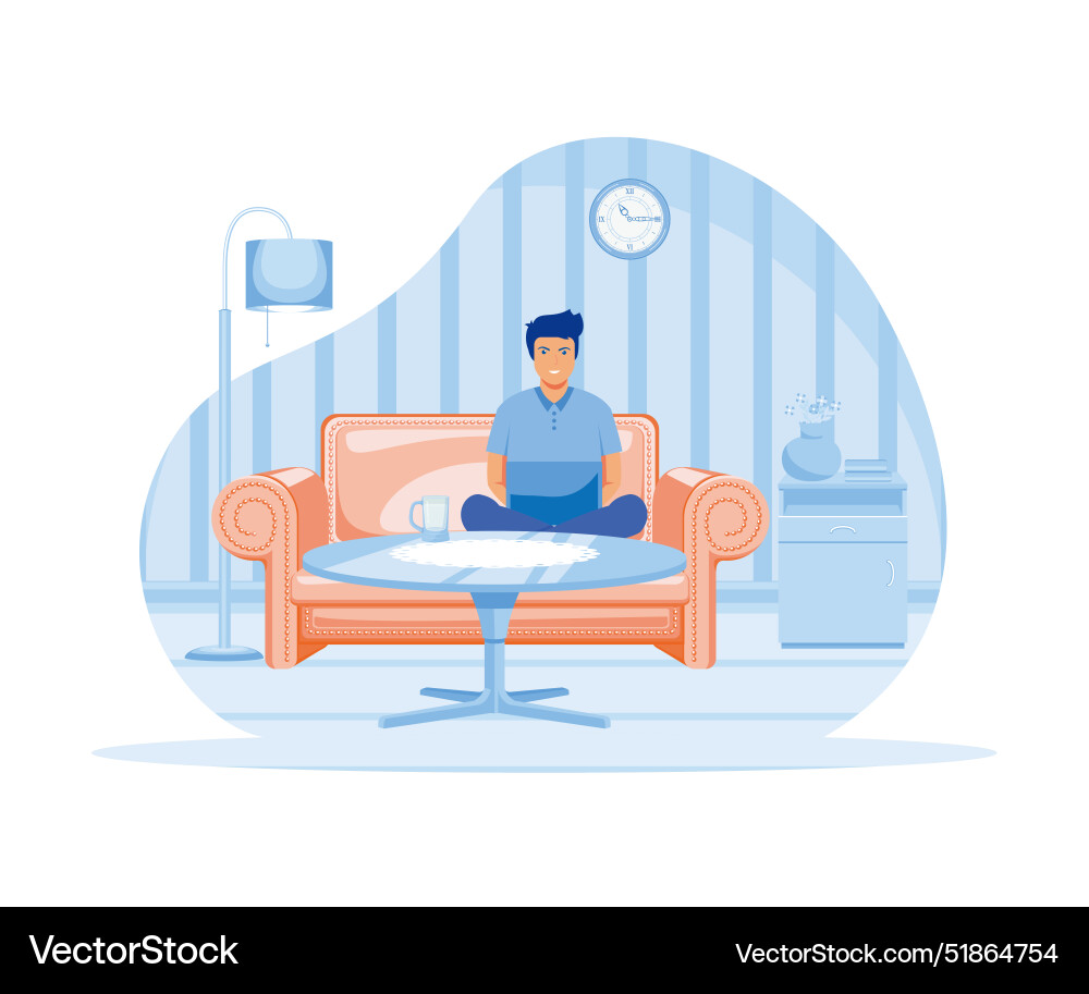 Ein freier Mann arbeitet hinter Laptop zu Hause Vektorbild