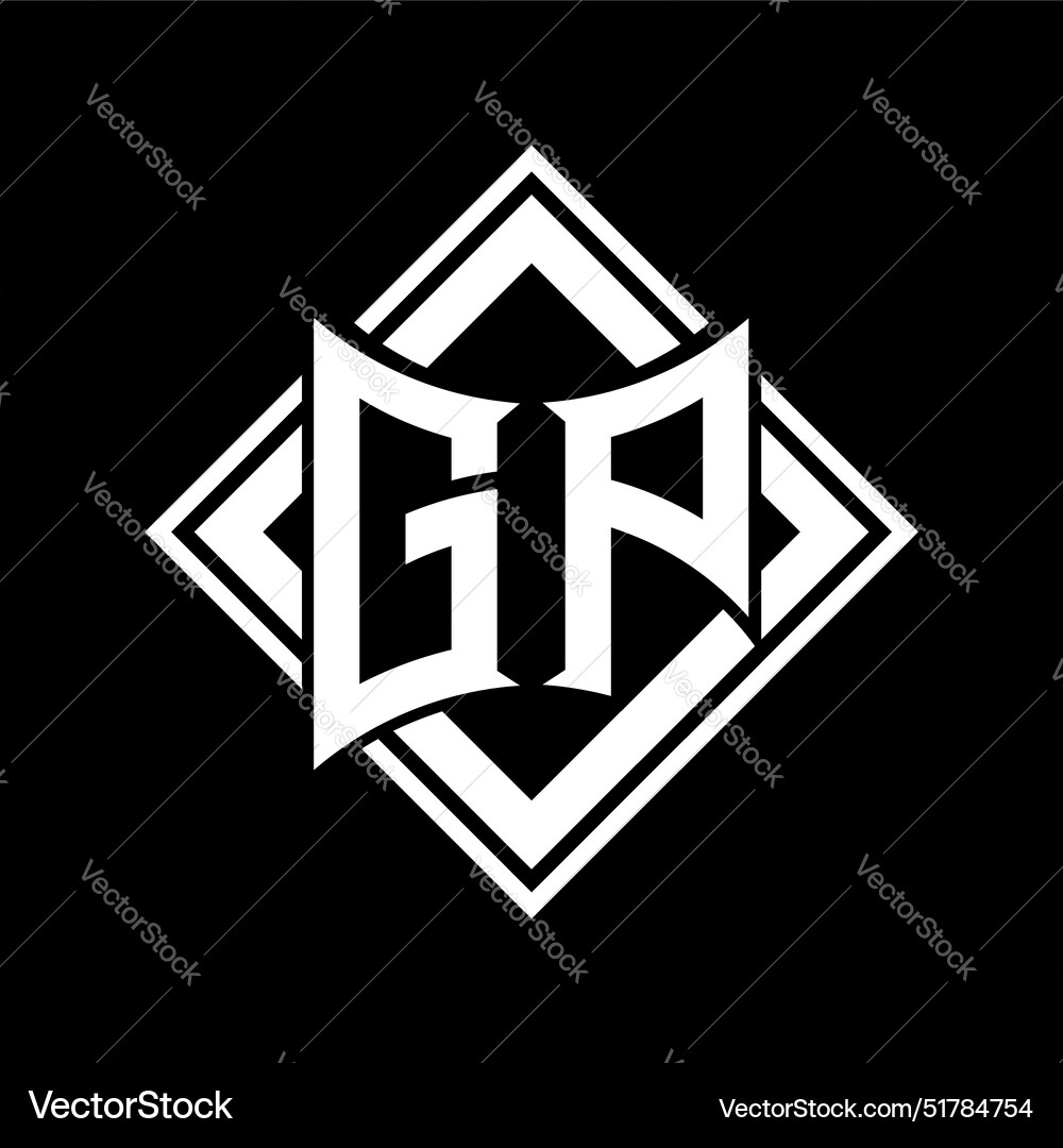 Gp letter logo abstract shield shape with square Vector Image