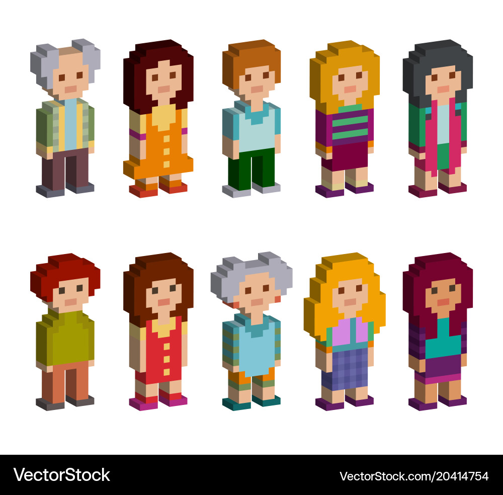 Isometric Pixel Art Characters Royalty Free Vector Image