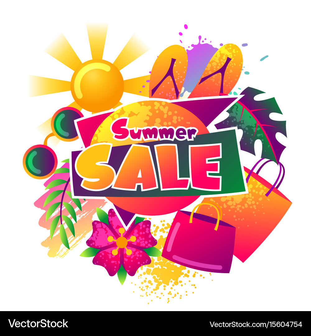 Summer sale background with colorful elements sun Vector Image
