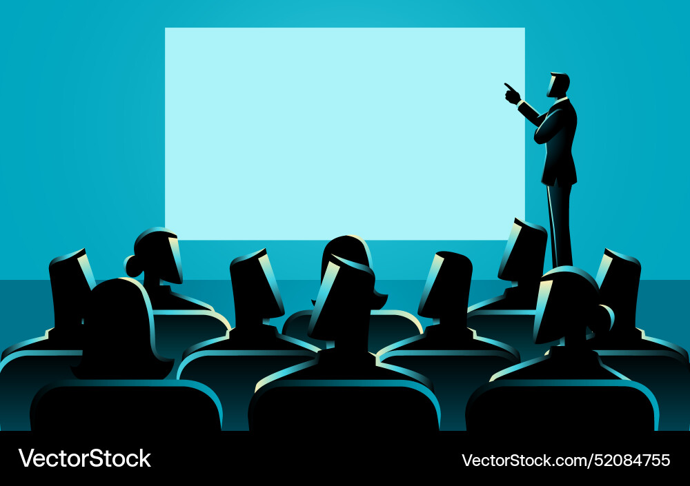 Businessman silhouette side view pointing podium Vector Image