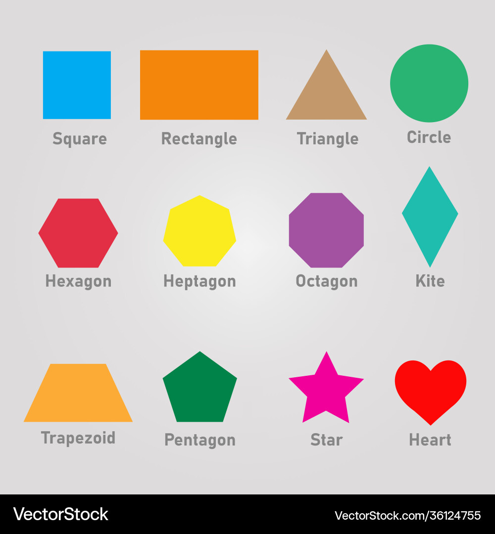 Colorful 2d shapes with names Royalty Free Vector Image
