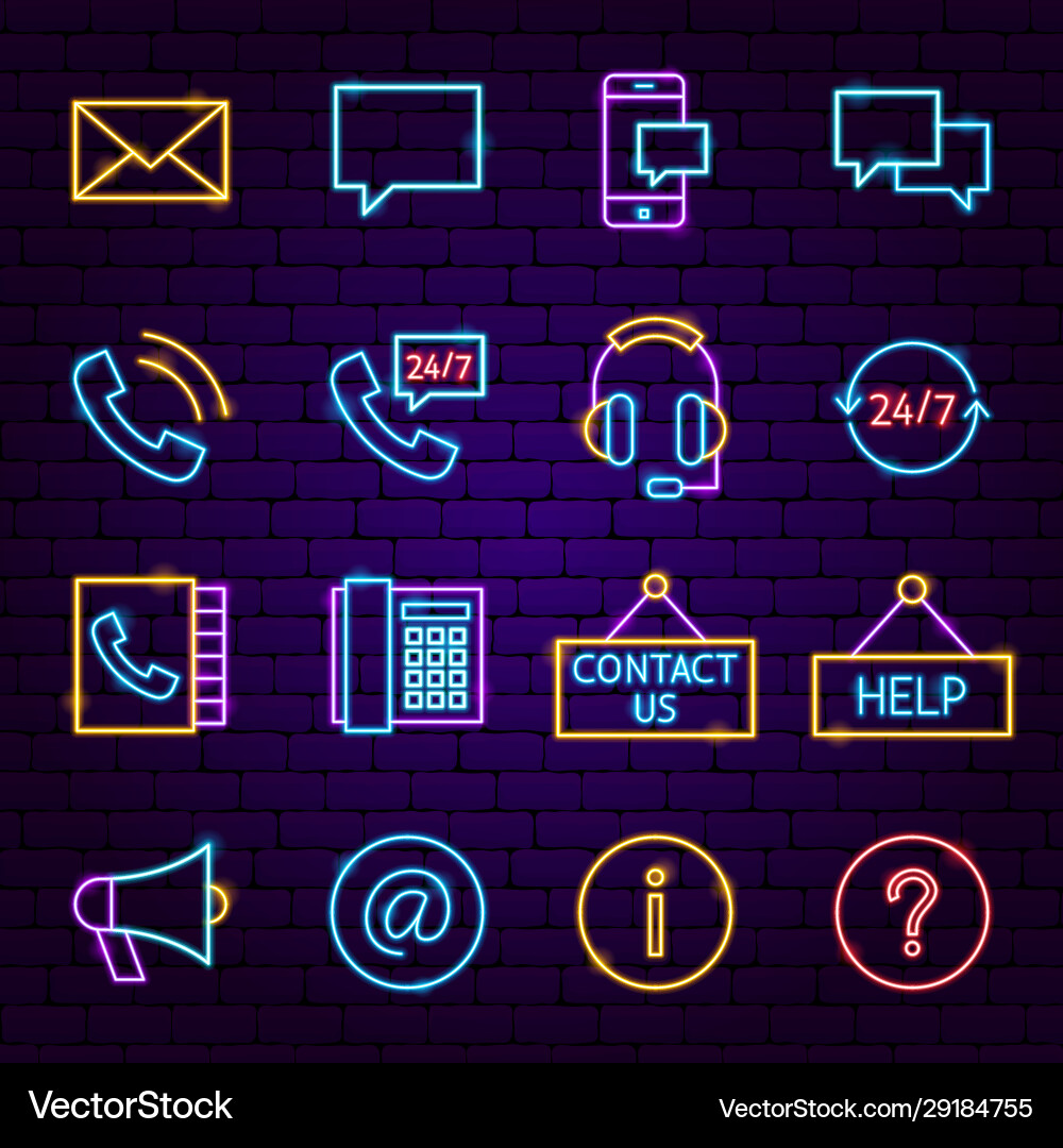 Contact neon icons Royalty Free Vector Image - VectorStock