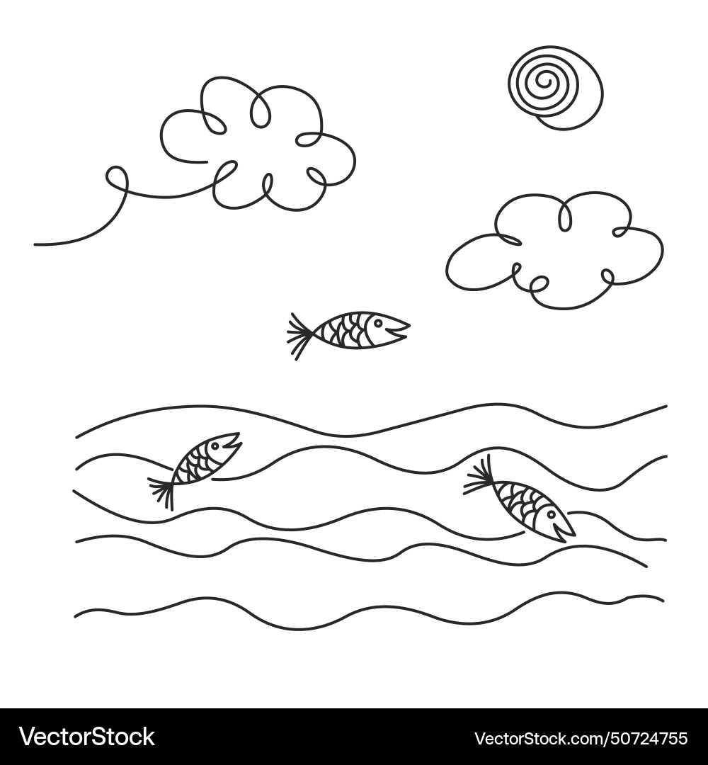Continuous one line hand drawing sea landscape Vector Image