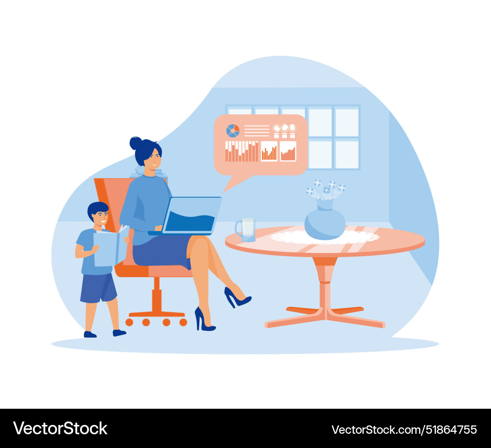 Freelancer with child working on laptop parent Vector Image