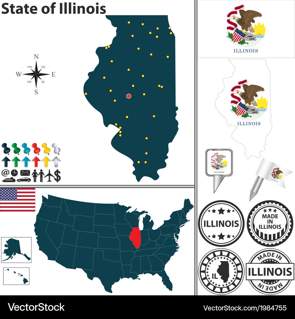 Map of illinois Royalty Free Vector Image - VectorStock