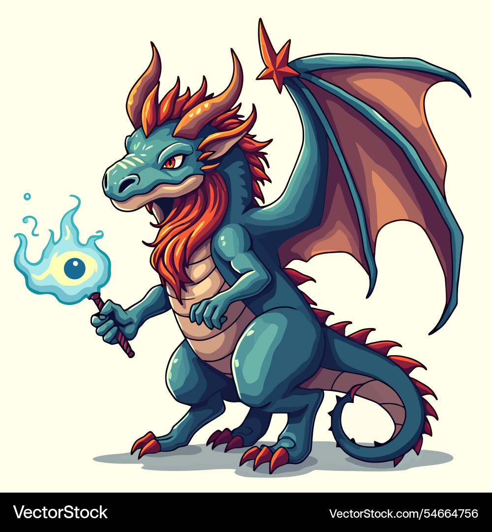 A cartoon dragon with magic wand Royalty Free Vector Image