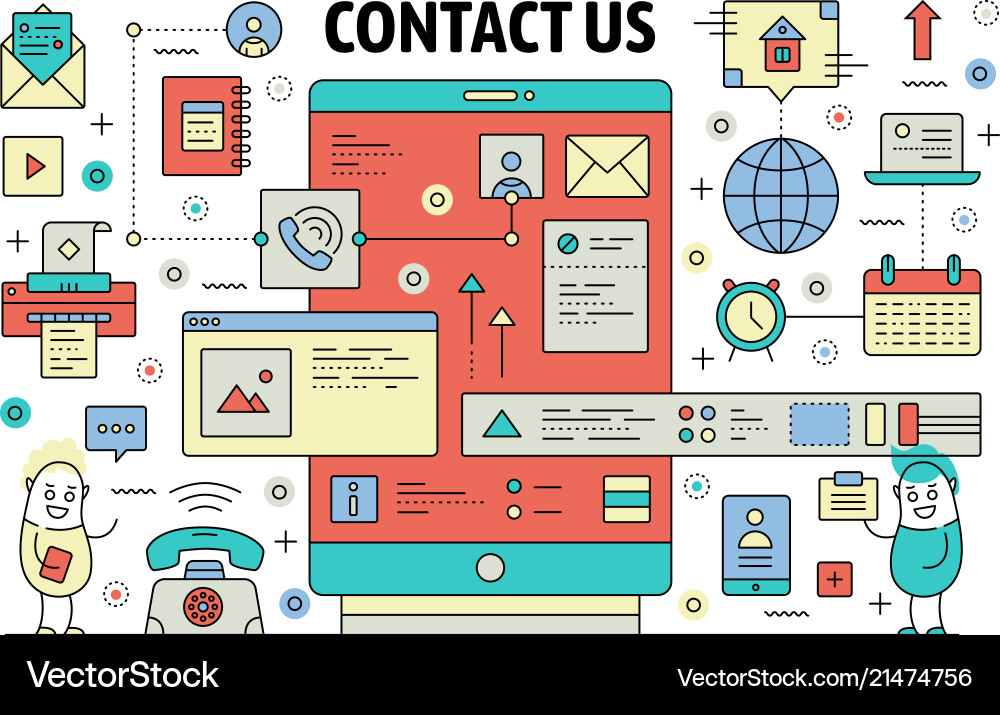Contact Us Poster - Line Art Royalty Free Vector Image