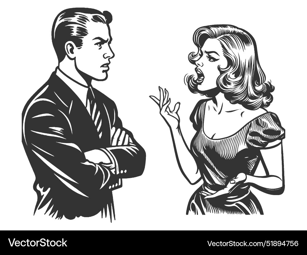 Couple arguing engraving Royalty Free Vector Image