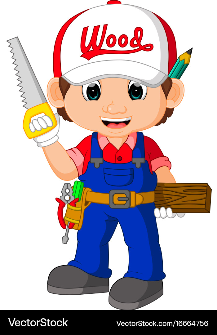 Funny carpenter cartoon Royalty Free Vector Image