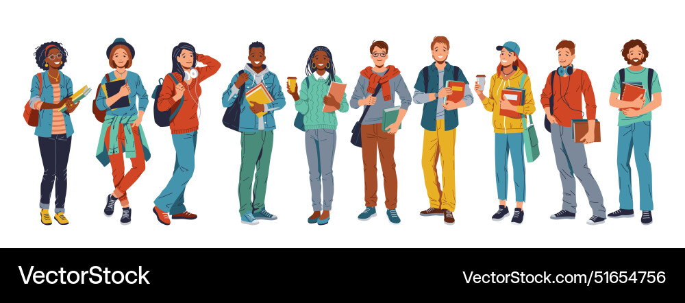 Group of diverse students standing together Vector Image