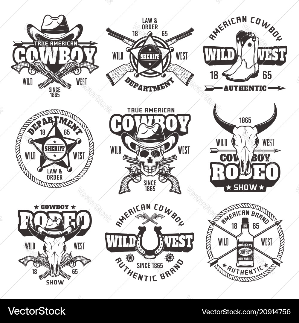Wild west and cowboys vintage emblems Royalty Free Vector