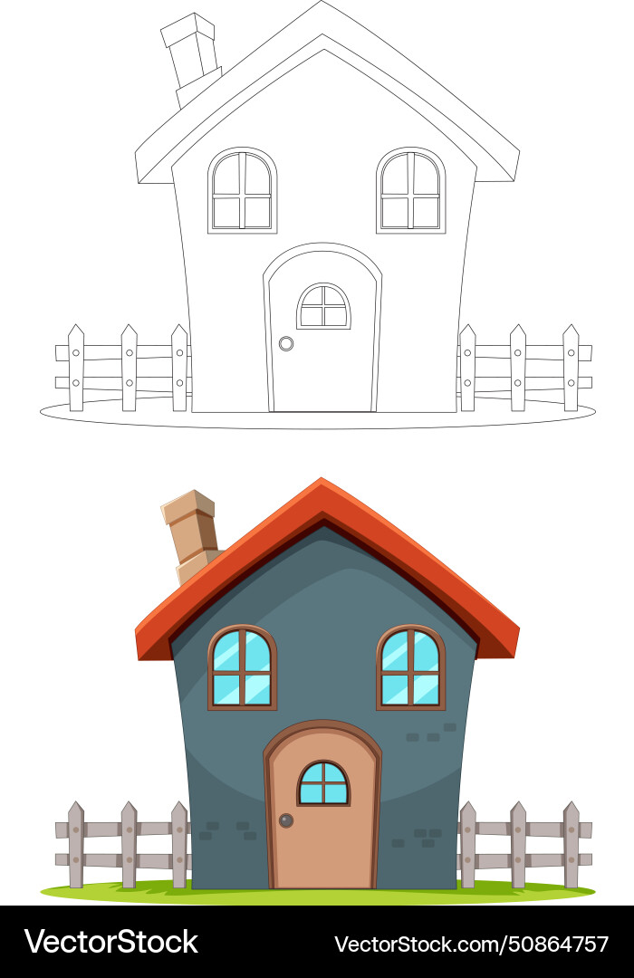 A house from sketch to color Royalty Free Vector Image