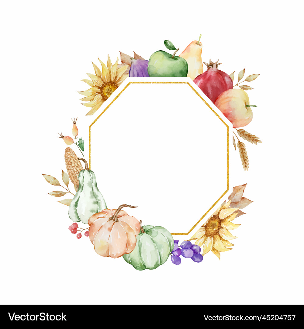 Autumn golden geometric frame of watercolor Vector Image