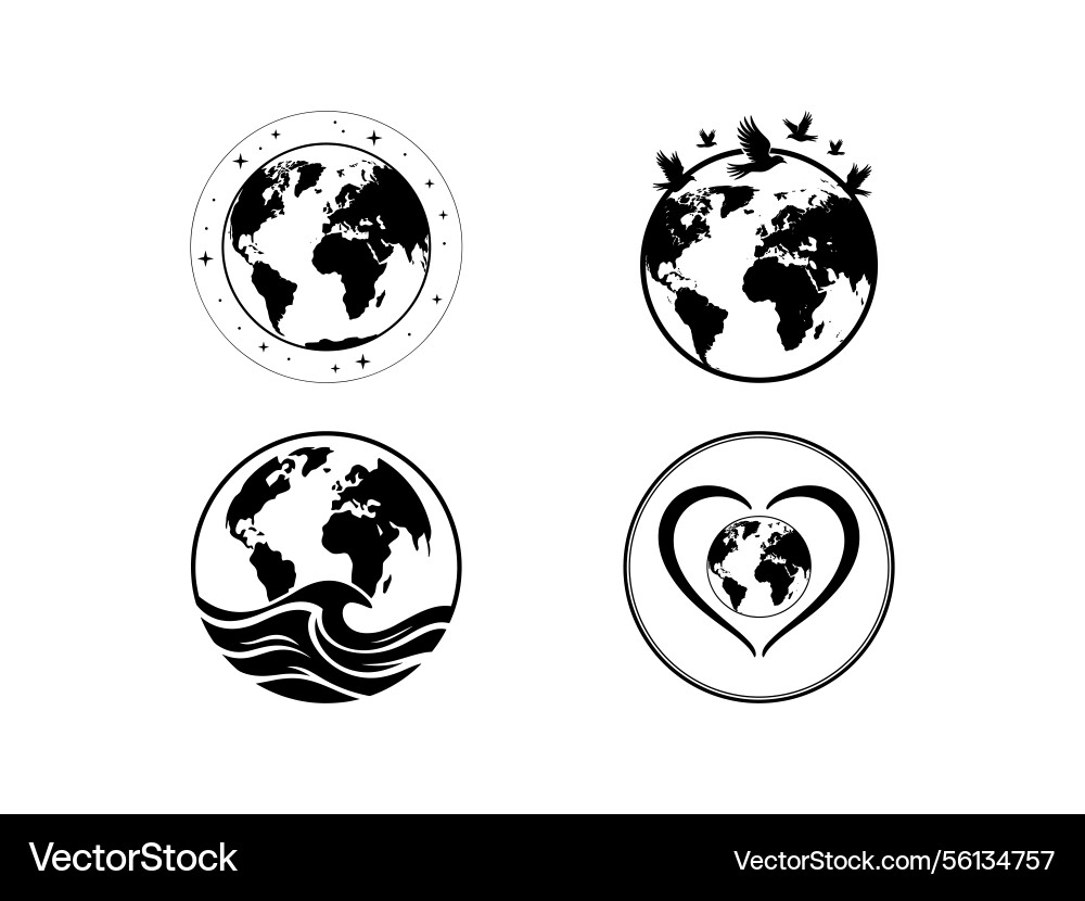 Earth circle silhouette icons Royalty Free Vector Image