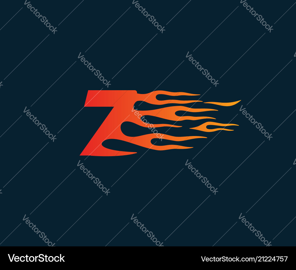 Number7 fire flame logo speed race design concept Vector Image