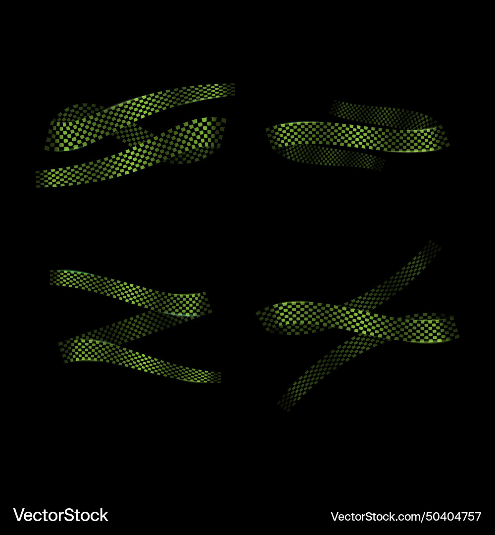 Sport checkered green flag ribbons Royalty Free Vector Image