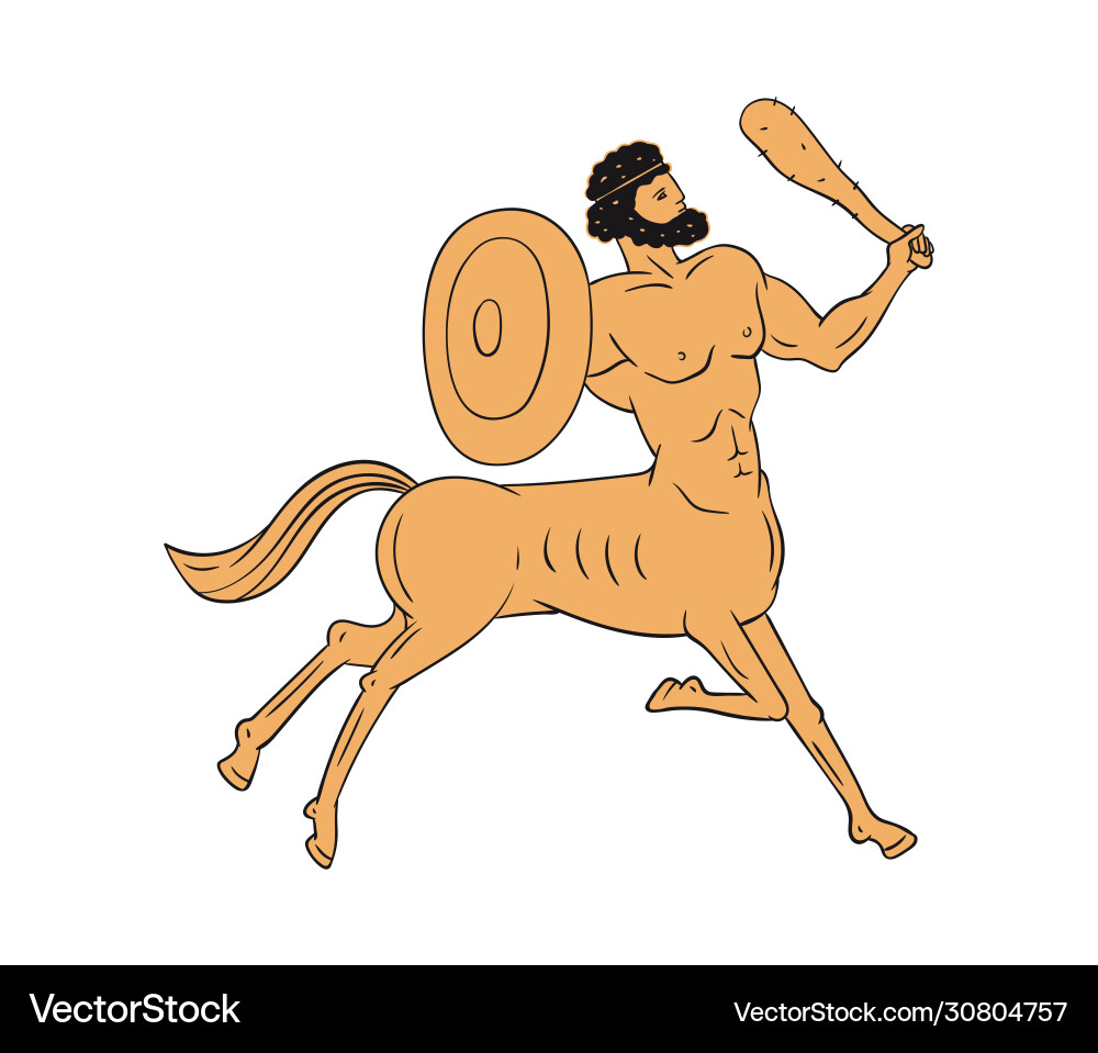 Yellow ancient greek centaur warrior holding club Vector Image