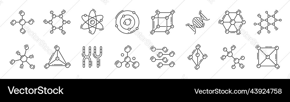 Atom dna chromosome and molecule outline icons Vector Image