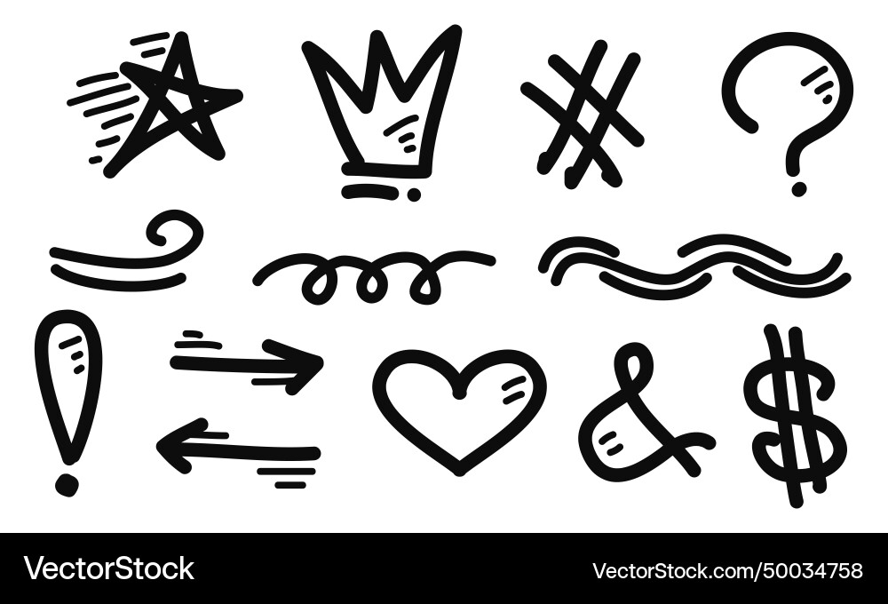 Hand drawn set of doodle emphasis elements Vector Image