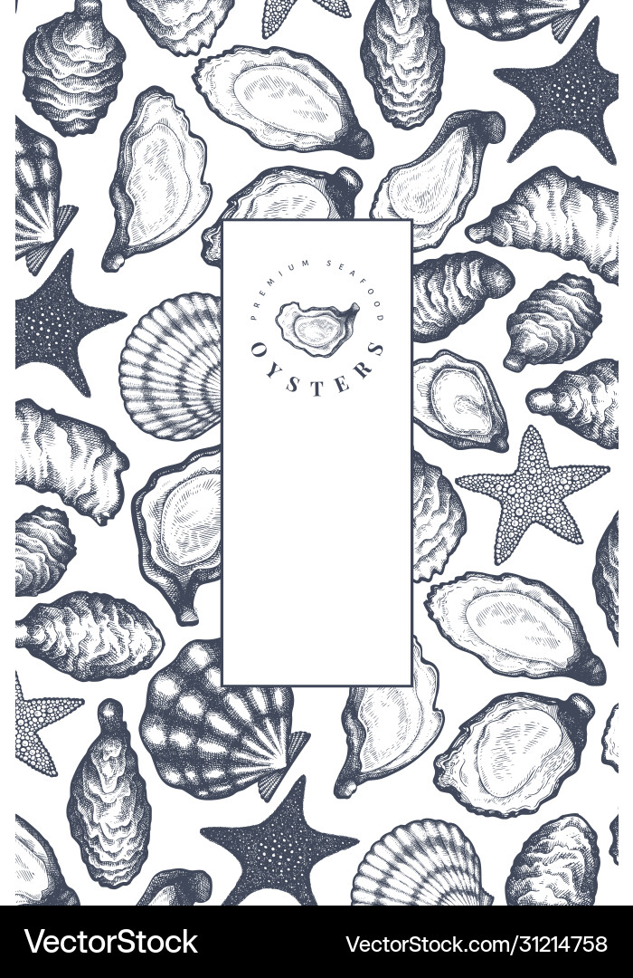 Oysters design template hand drawn seafood Vector Image