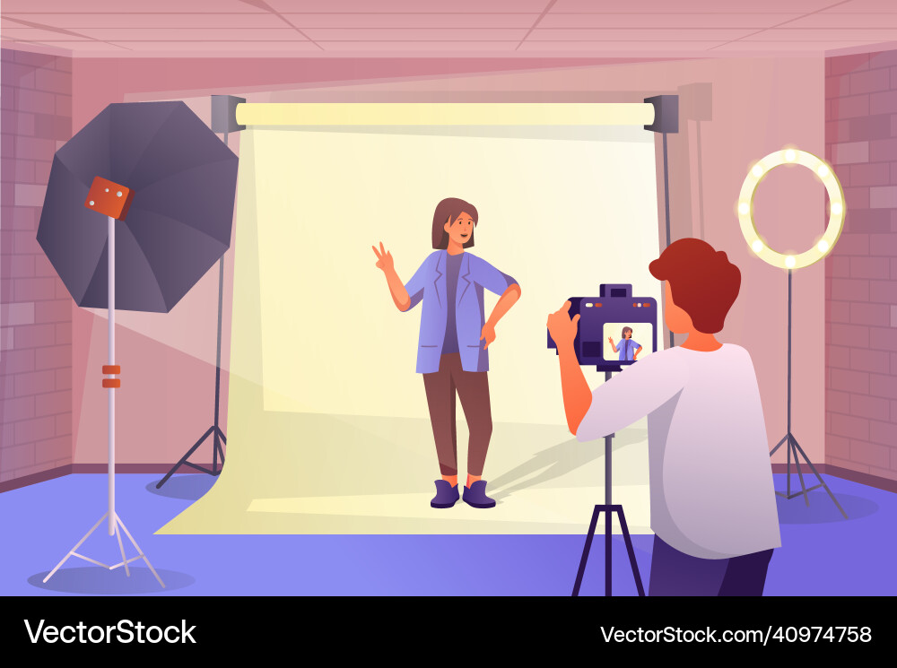 Photo studio interior concept in flat cartoon Vector Image
