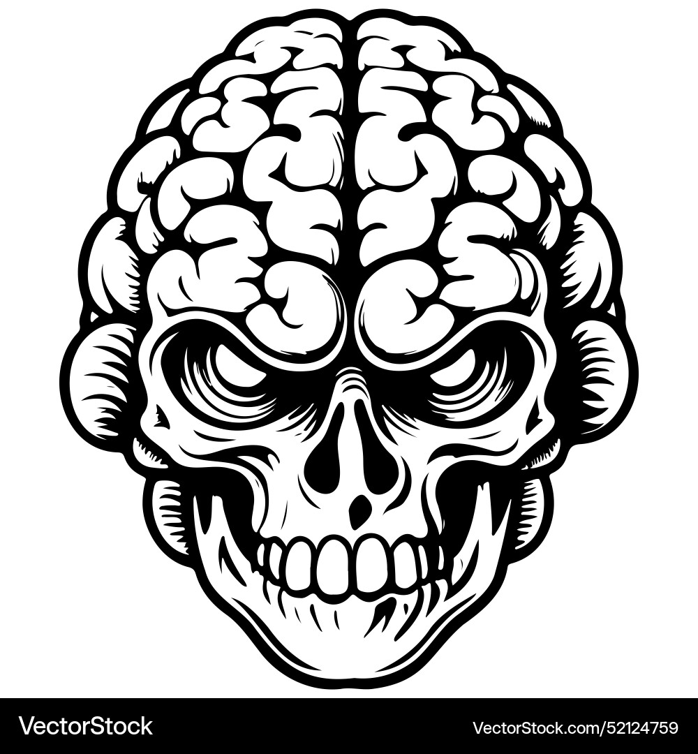 Cartoon brain drawing vintage line image Vector Image