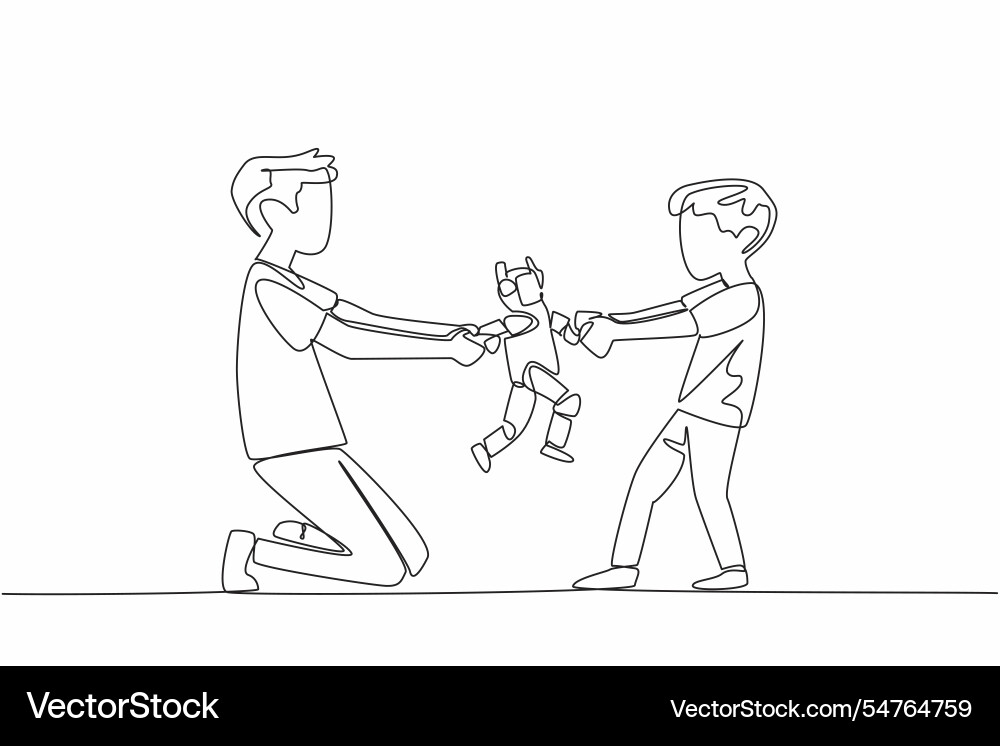 Continuous one line drawing two brothers fighting Vector Image