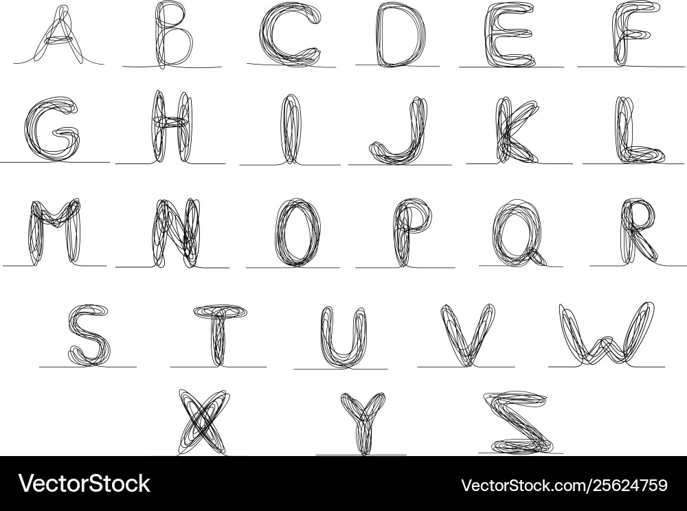 Continuous one line english alphabet Royalty Free Vector