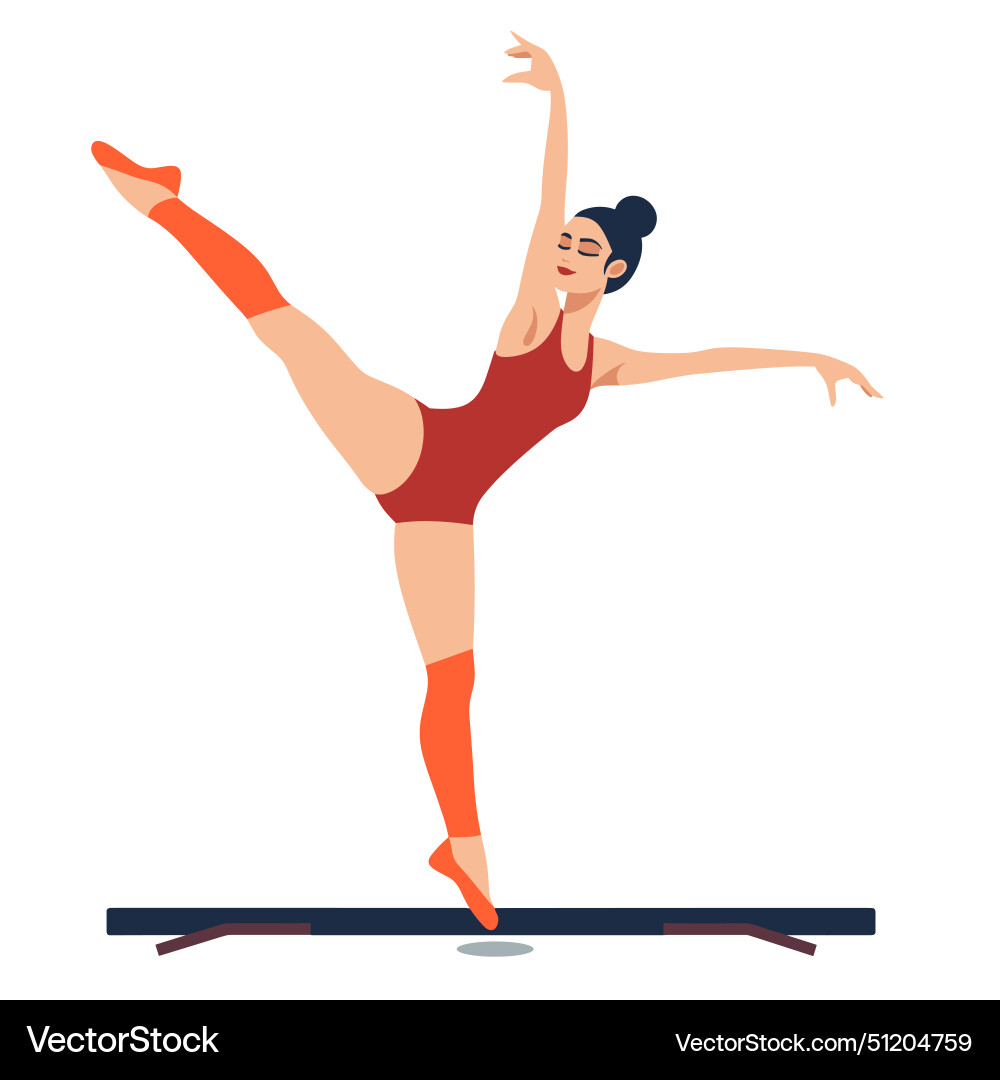 Female gymnast performing balance beam routine Vector Image