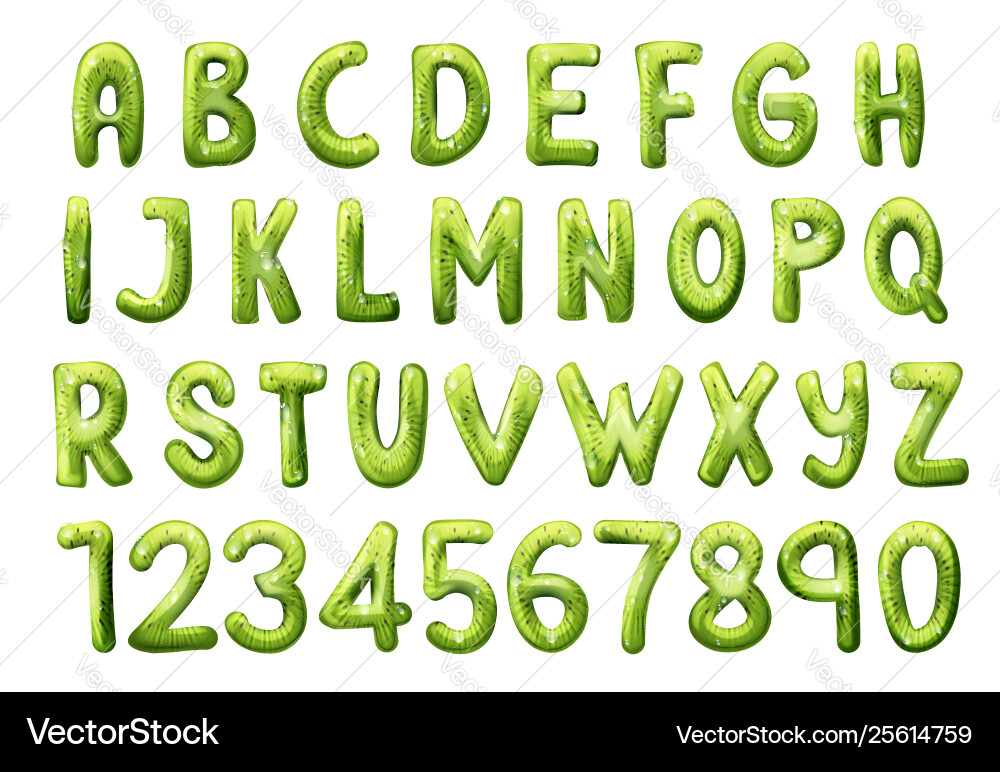 Kiwi Fruit Font - Tropical Letter Set Royalty Free Vector