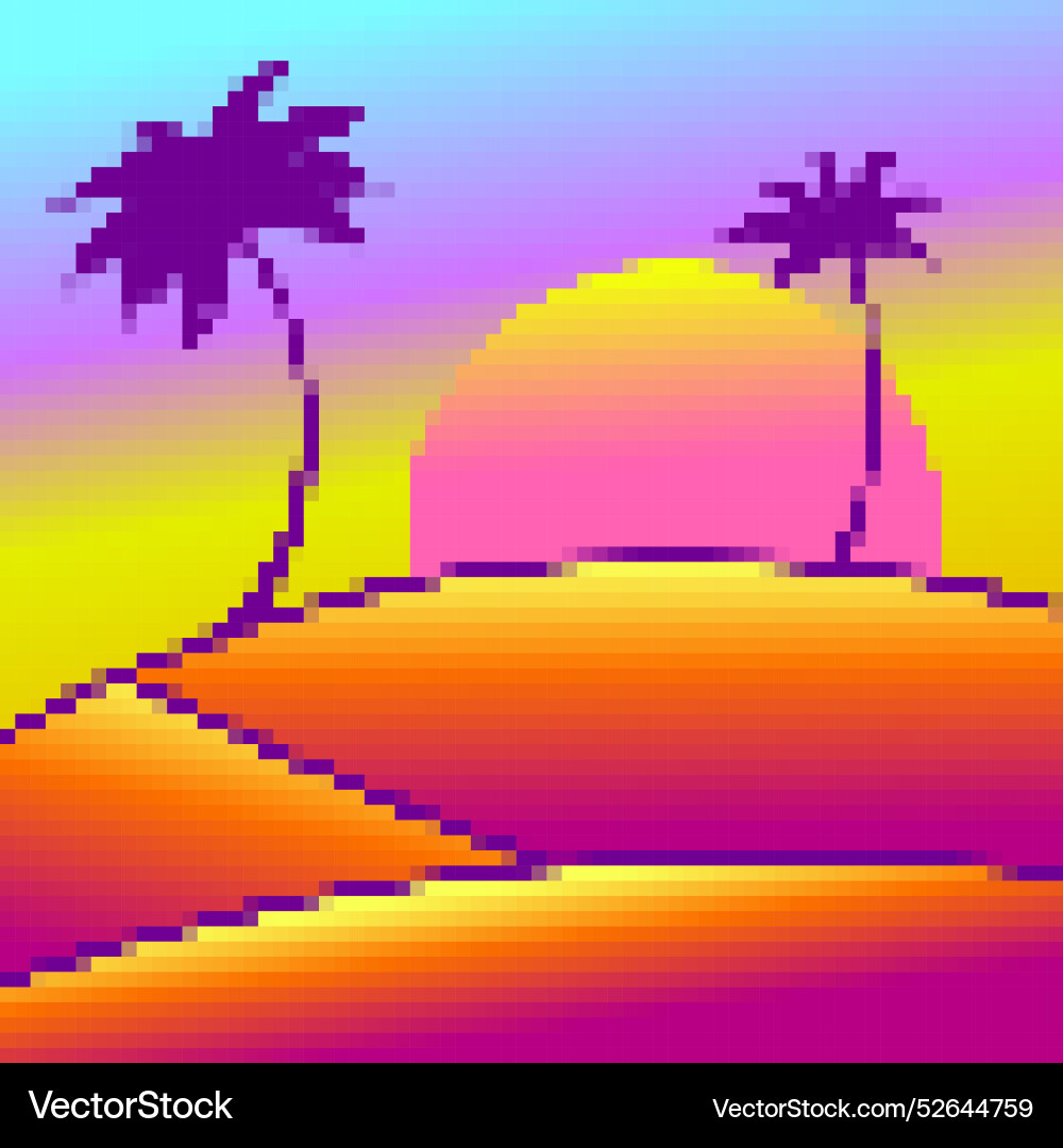 Pixel desert landscape with palm trees and sand Vector Image