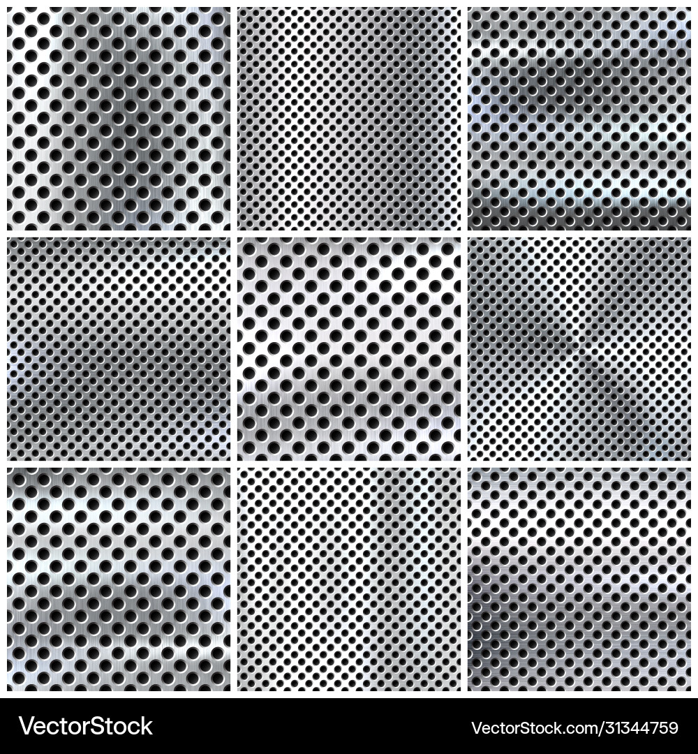 Realistic perforated brushed metal textures set Vector Image