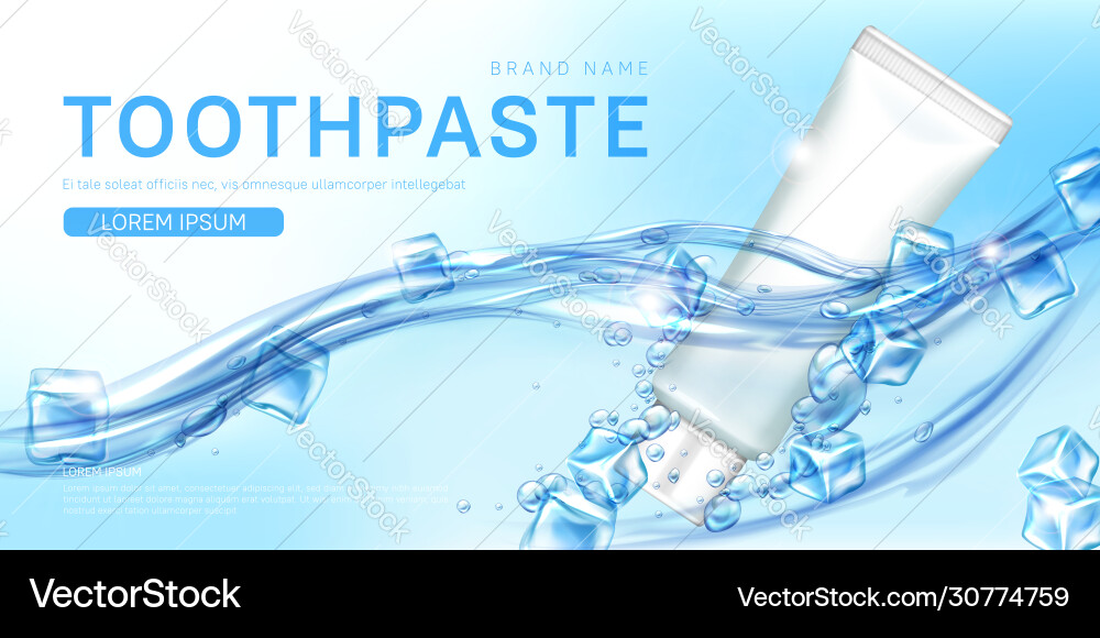 Toothpaste tube in water splash promo poster Vector Image