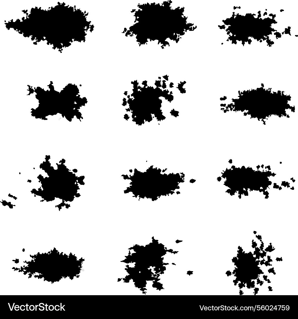 Twelve black ink splatter shapes on white Vector Image