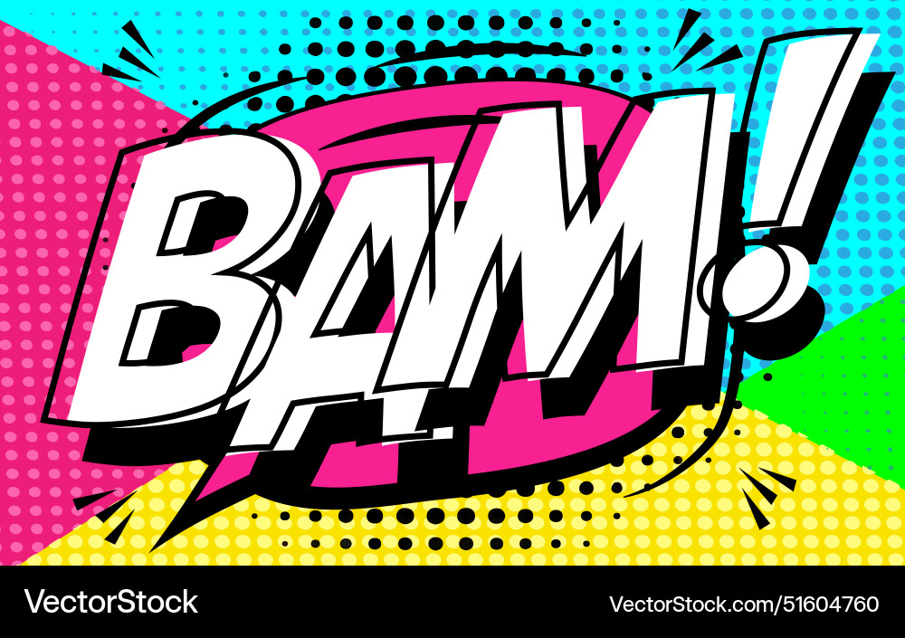 Bam pop art style color dotted background Vector Image