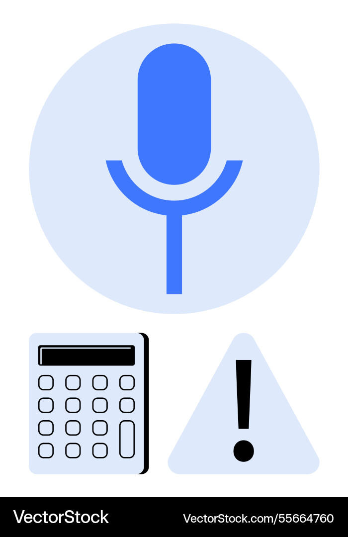 Blue microphone symbol above calculator Royalty Free Vector