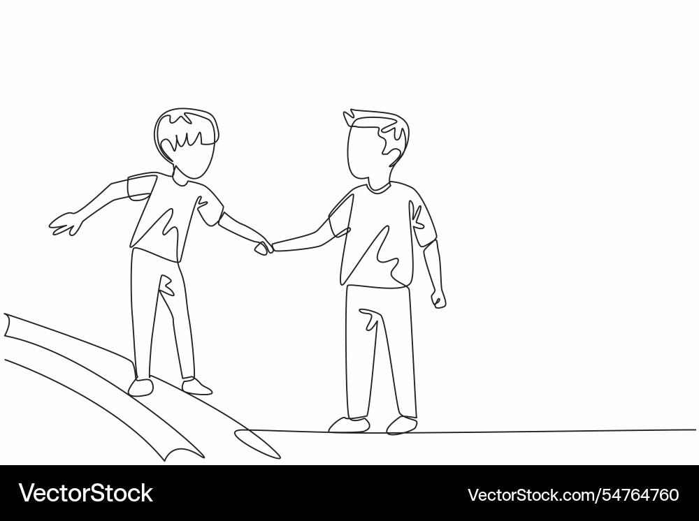 Continuous one line drawing boy holding his Vector Image