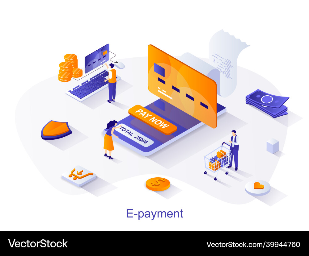 E-payment isometric web concept Royalty Free Vector Image